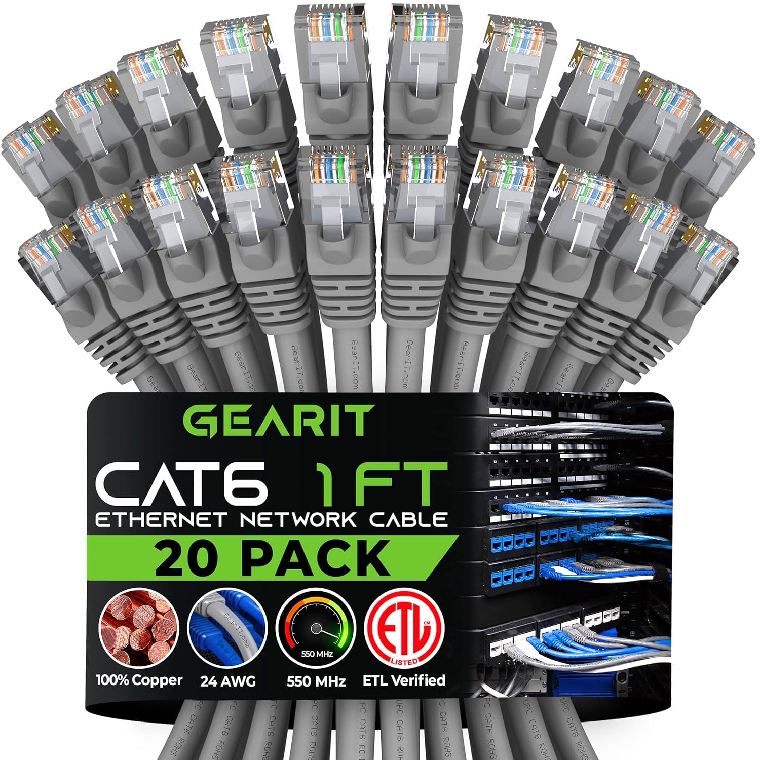 Cat 6 Ethernet Cable (20-Pack 1 Foot) Cat6 Network Patch, 10Gbps, RJ45 ...
