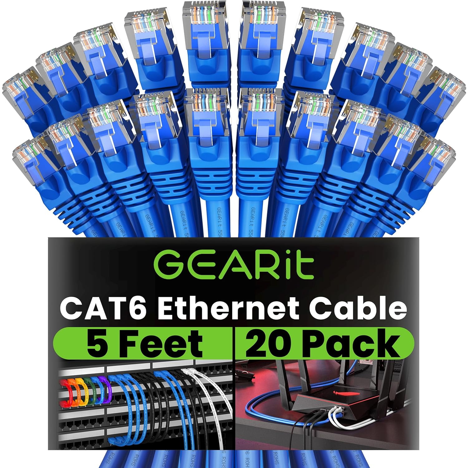 Cat 6 Ethernet Cable (20-Pack 5 Feet) Cat6 Network Patch, 10Gbps, RJ45 ...