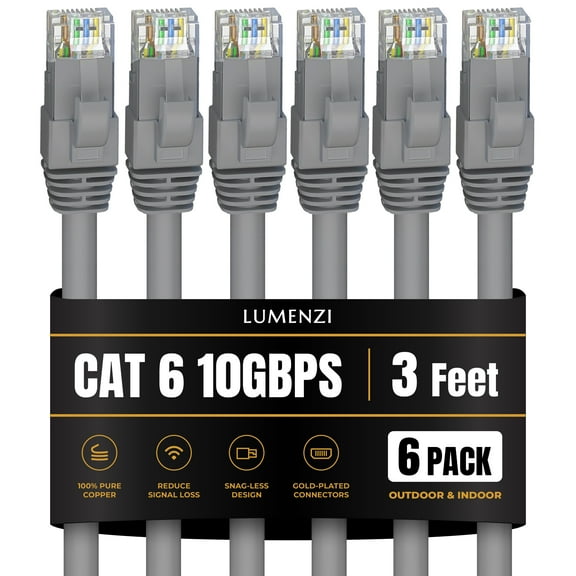 Cat 6 Ethernet Cable 3 FT in Black 6 Pack 10 Gbps Speed Network Short ...