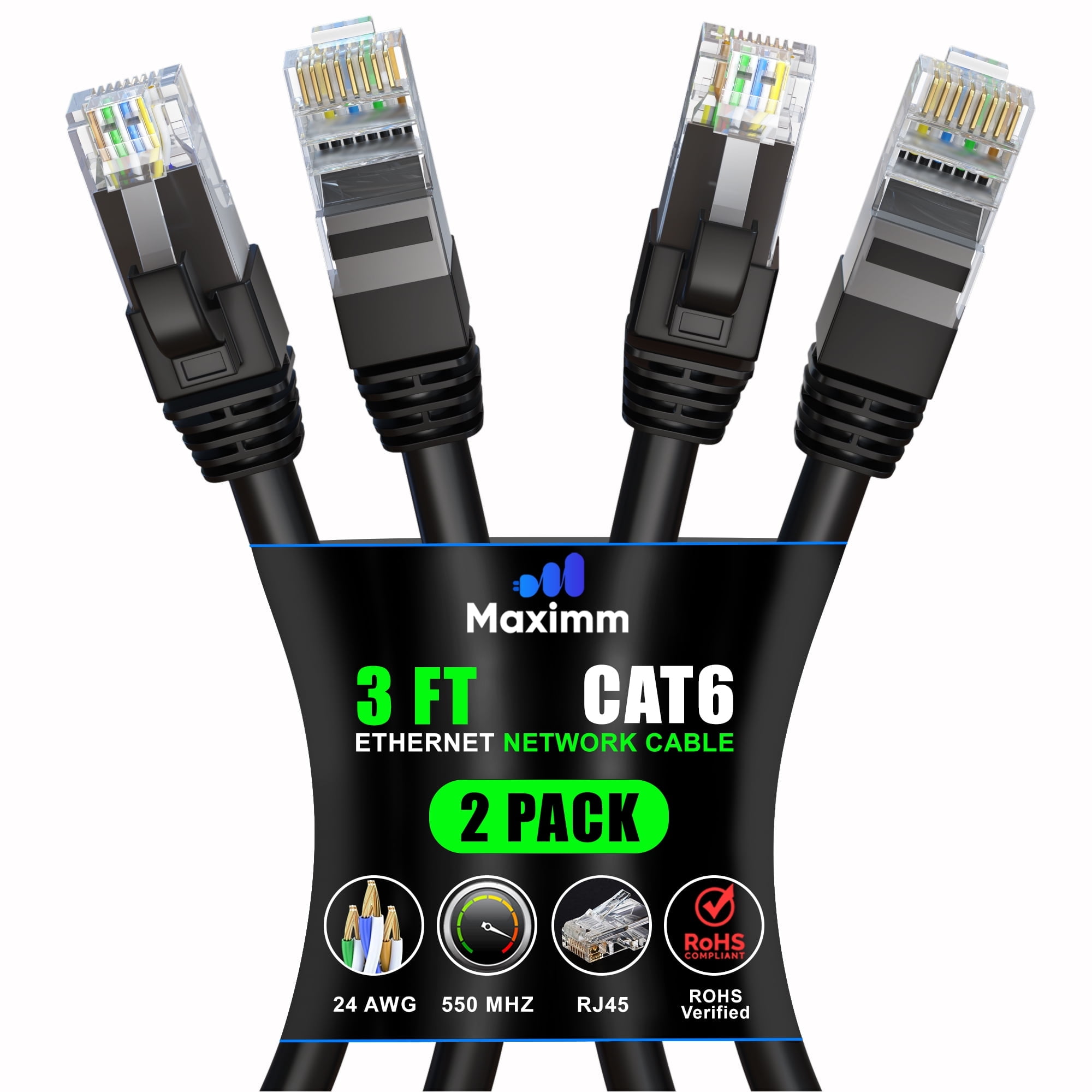 Cat 6 Ethernet Cable 3Ft (2-Pack) - Short Ethernet Cable, Patch Cables ...