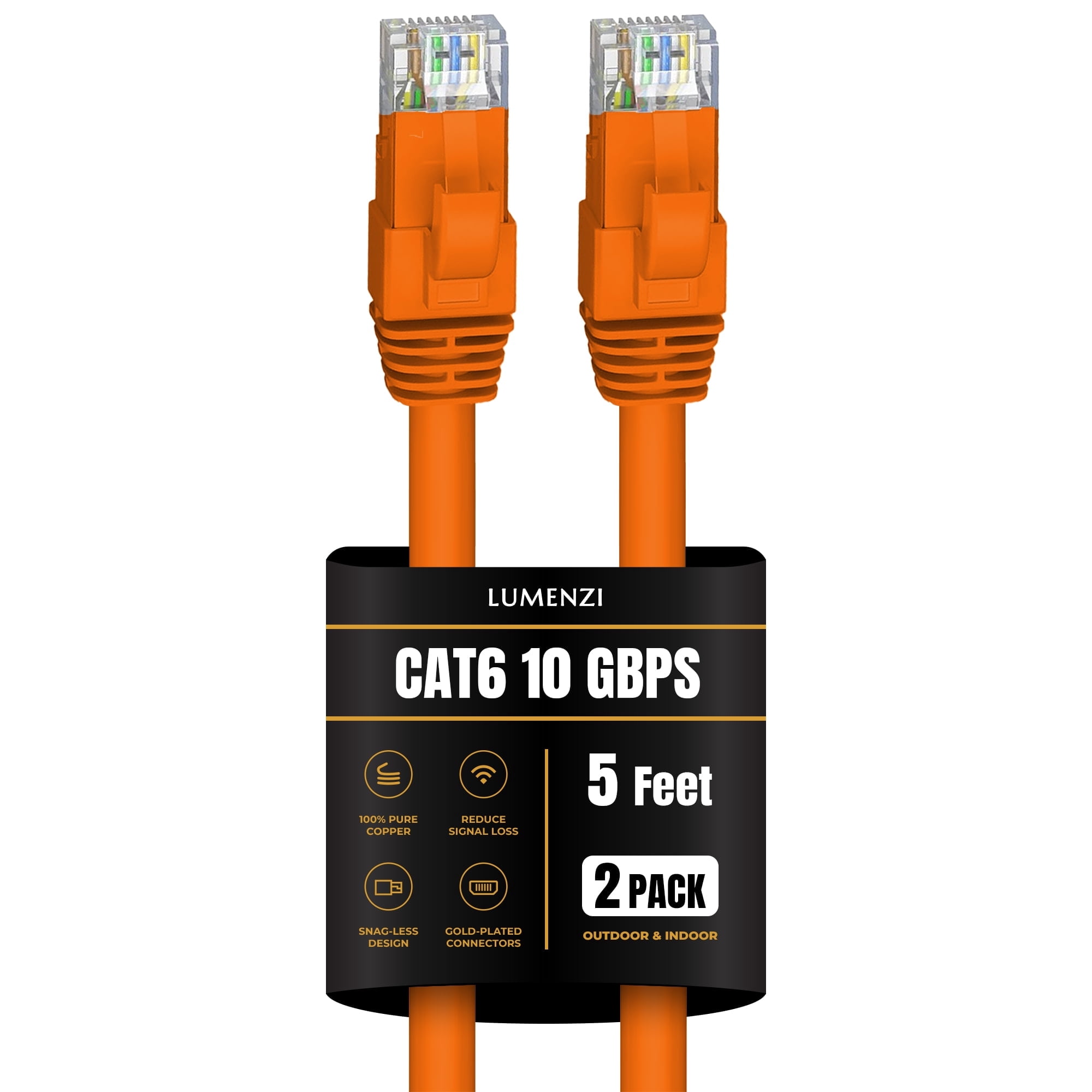 Cat 6 Ethernet Cable 5 FT in Orange 2 Pack 10 Gbps Speed Network Round ...