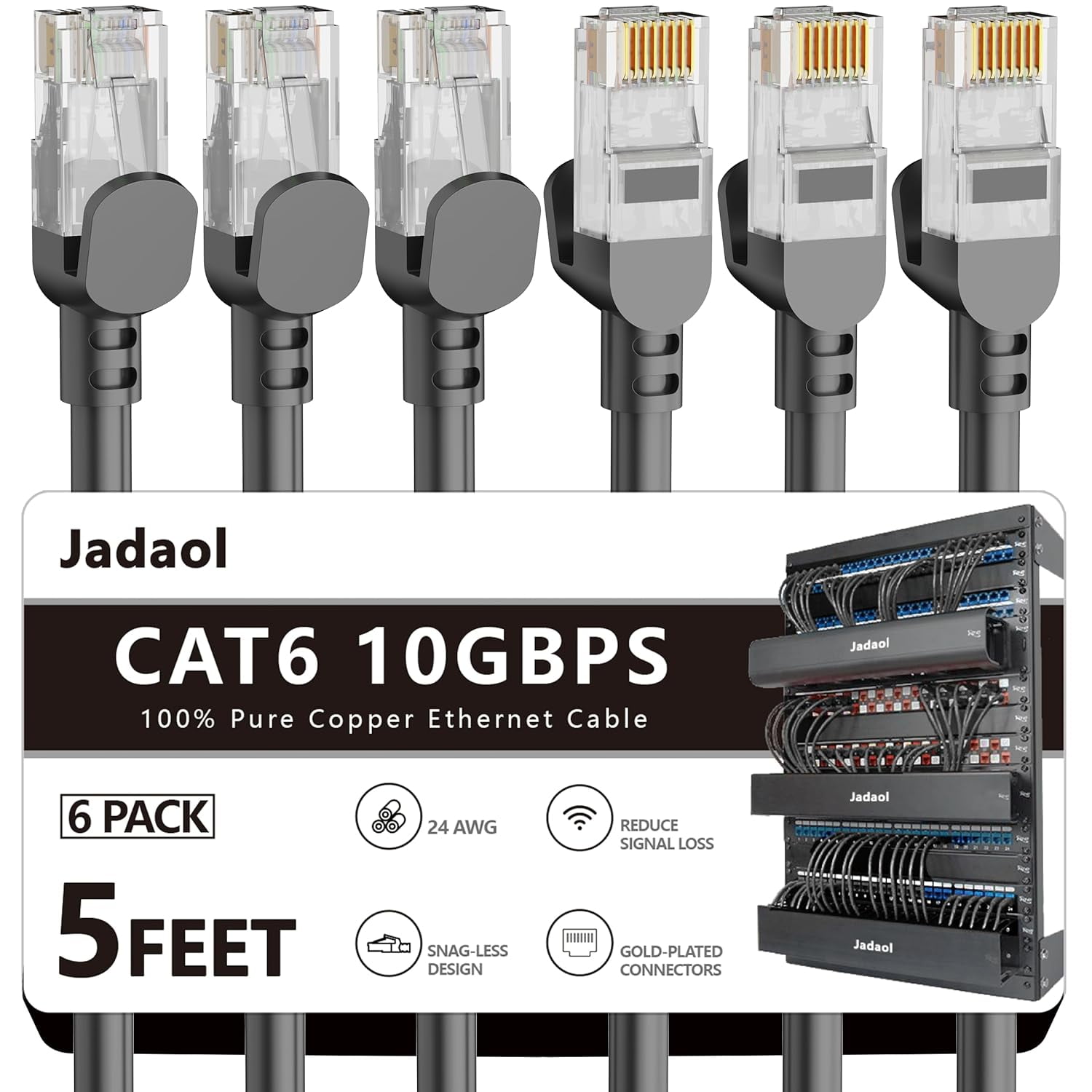 Cat 6 Ethernet Cable 5 Ft 6 Pack, Support Cat8 Cat7 Network, 10Gbps ...
