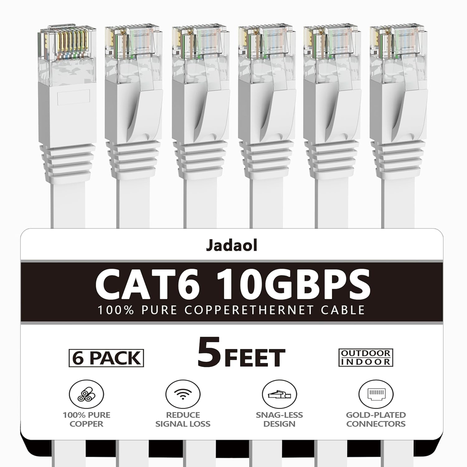 Cat 6 Ethernet Cable 5ft 6Pack, Outdoor&Indoor, 10Gbps Support Cat 8 ...