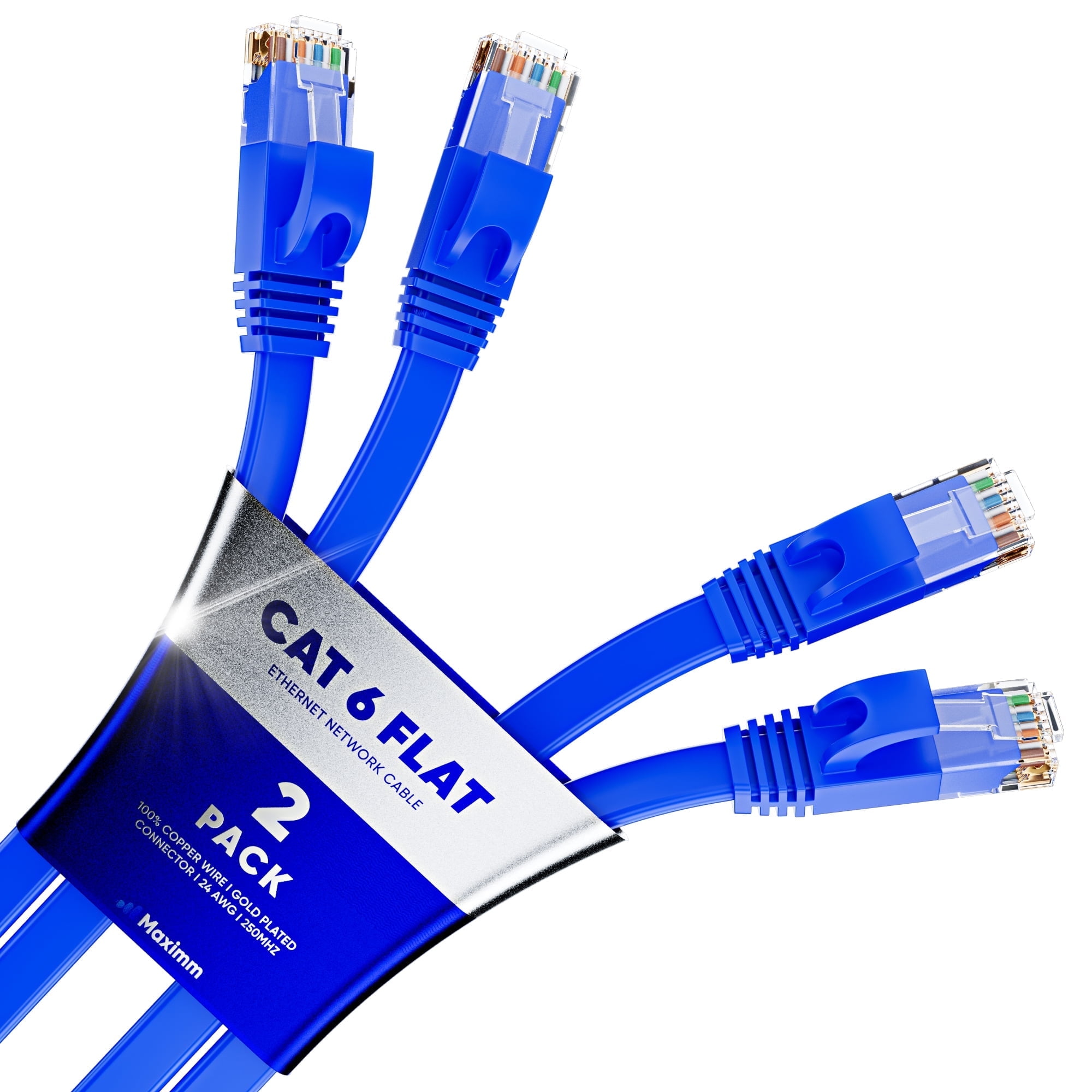 Cat6 Ethernet Cable 6ft, 2-Pack Blue - Flat High-Speed Network Cables ...