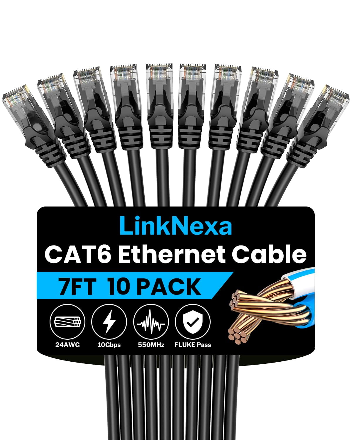 Cat 6 Ethernet Cable 7ft(10 Pack), High Speed 10Gbps Network Cable, UTP ...