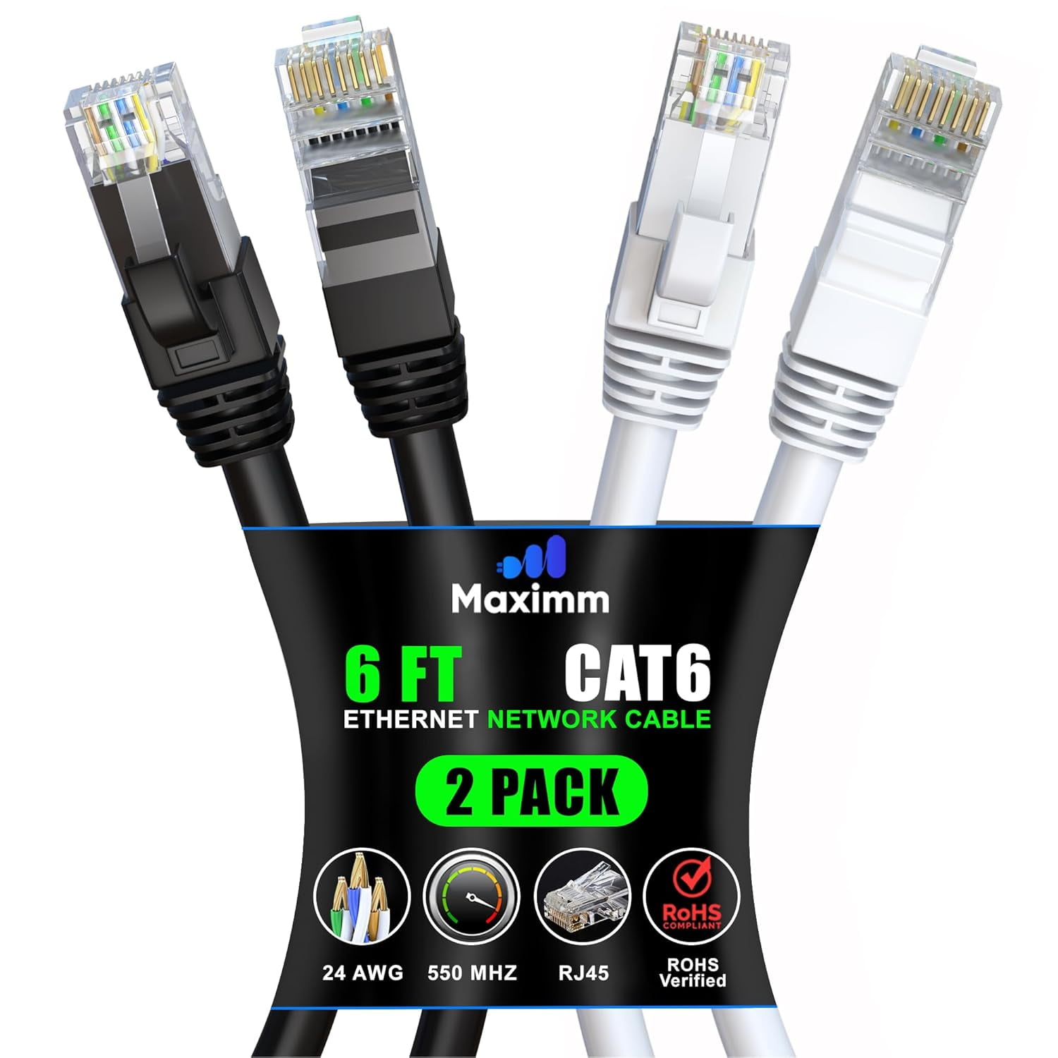Cat 6 Ethernet Cable 6 Ft (2-Pack) - High-Speed Lan Cable, Internet ...