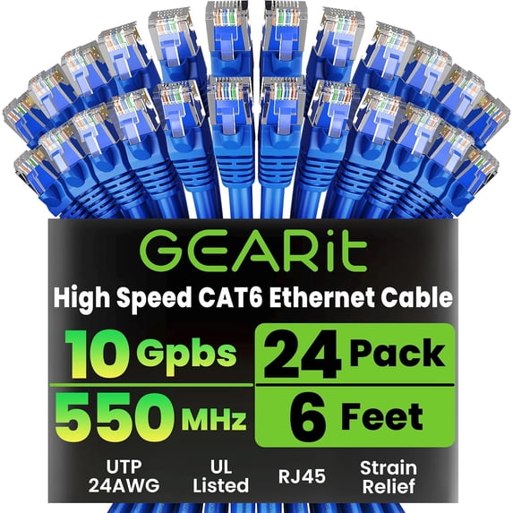 Cat 6 Ethernet Cable Pack - 24-Pack 6 ft Cat6 Ethernet Patch Cables ...