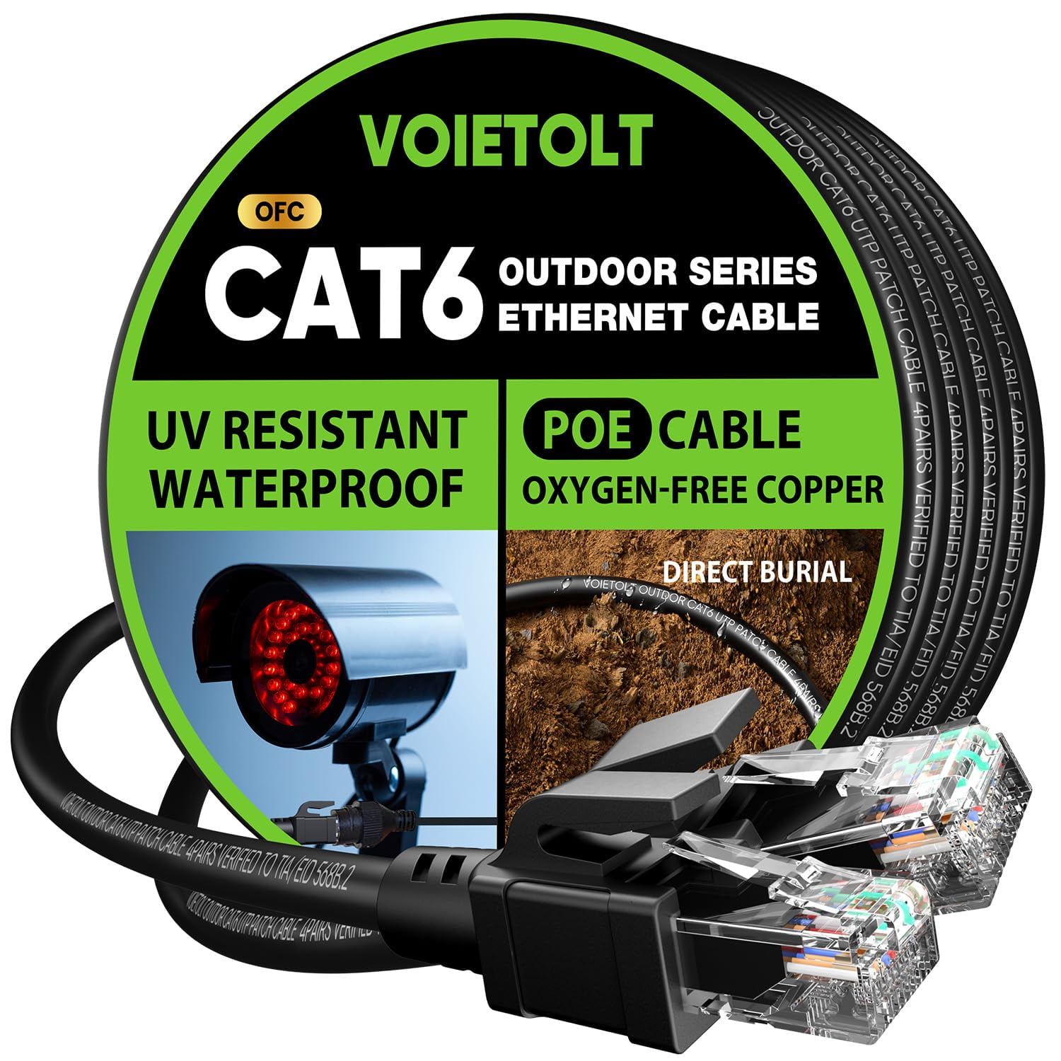 Cat 6 Outdoor Ethernet Cable 25 ft, 10Gbps 550MHz Pure Copper Network ...