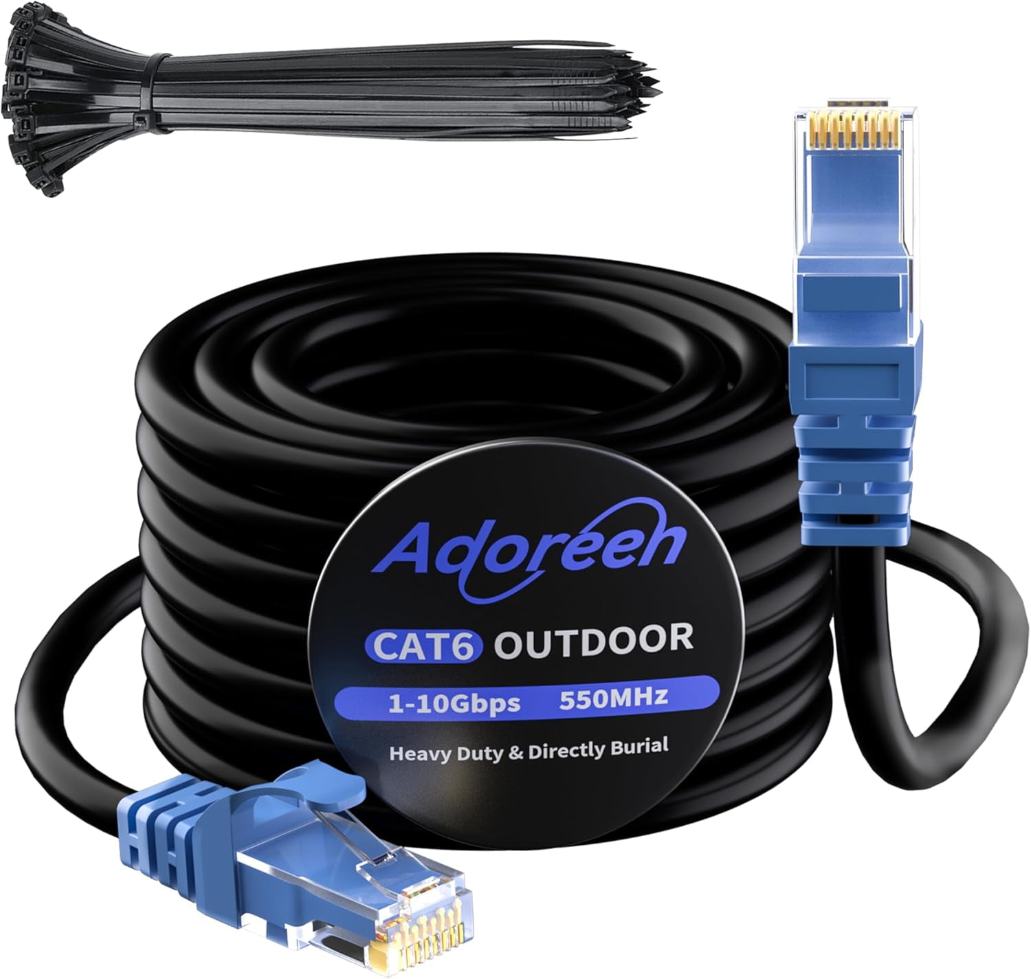 Cat 6 Outdoor Ethernet Cable 30 Ft Black, High Speed Heavy Duty Long ...