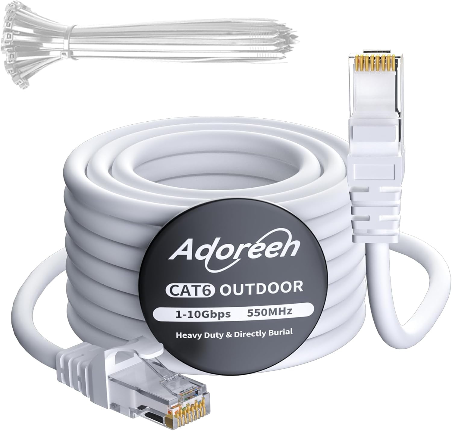 Cat 6 Outdoor Ethernet Cable 35 Ft White, High Speed Heavy Duty Long Internet Network Cable for ...