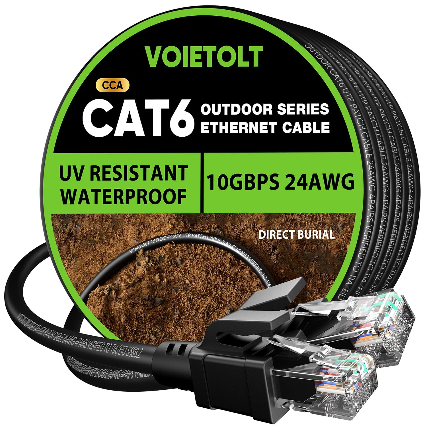 Cat 6 Outdoor Ethernet Cable 35 ft, 24AWG 10Gbps Cat6 Cable Cord Waterproof Direct Burial LLDPE ...