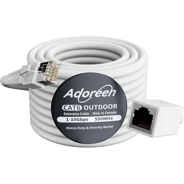 Cat 6 Outdoor Ethernet Extension Cable 25 Ft White, High Speed Male to ...