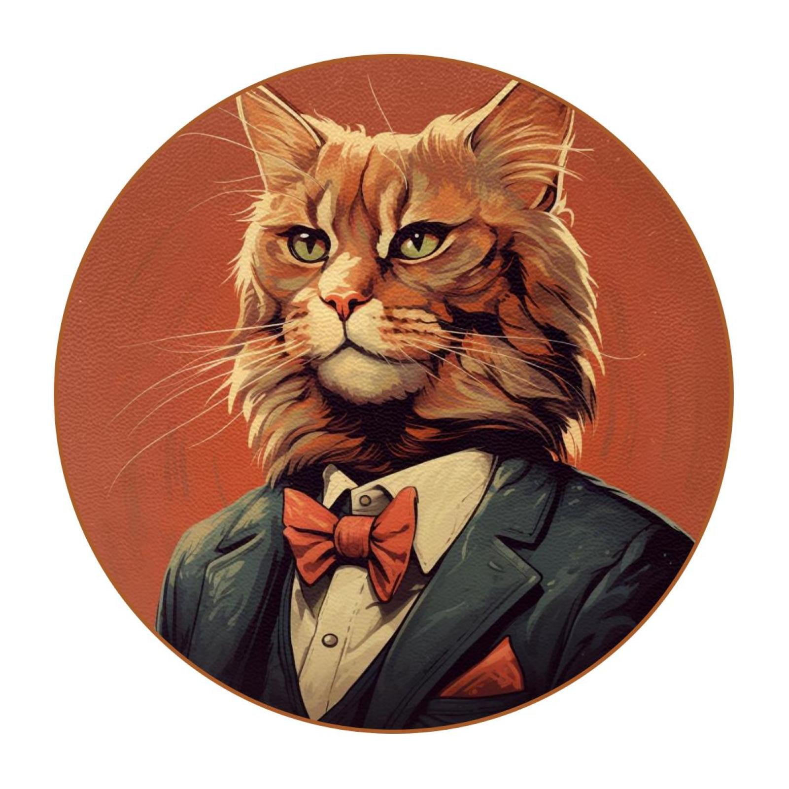Cat 6pcs Round Microfiber Leather Drink Coasters, 11x11 cm/4.3x4.3 in ...