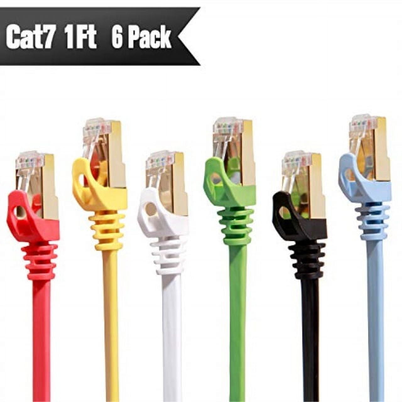 Cat 7 Ethernet Cable 1 ft 6 Pack (Highest Speed Cable) Cat7 Flat ...