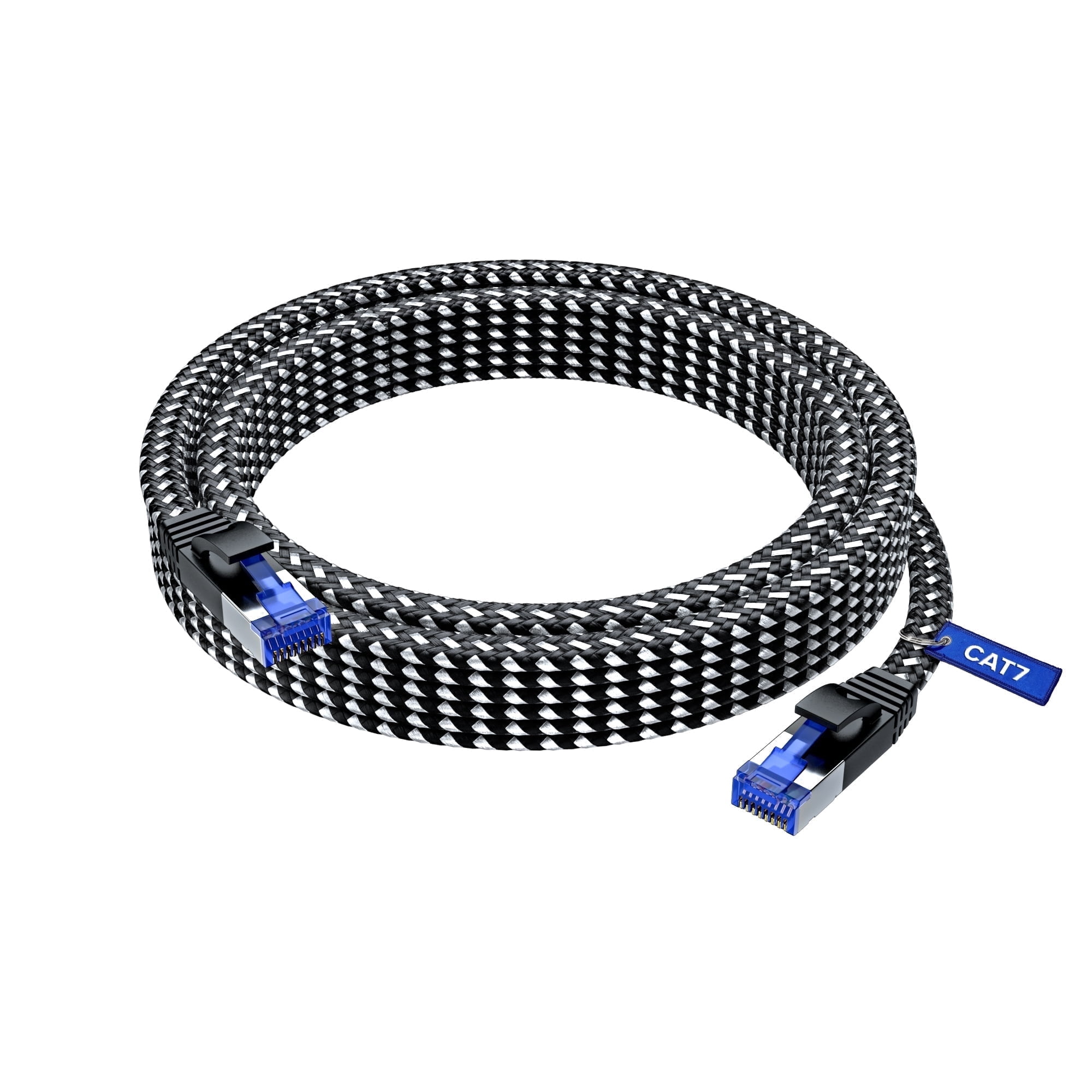 Ethernet Cable Cat 7, 20 ft, Easy-Hide Flat Super-Durable Black Braided ...