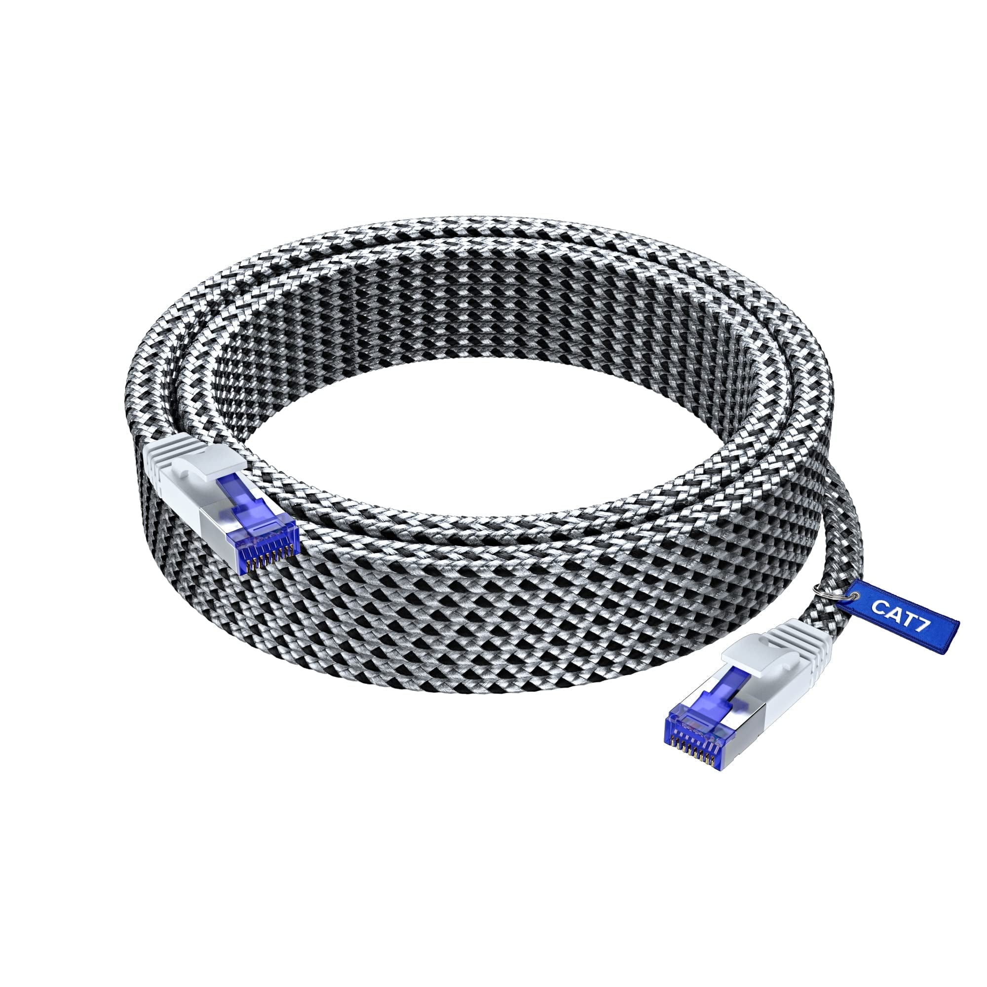Ethernet Cable Cat 7, 25 ft, Easy-Hide Flat Super-Durable White Braided ...