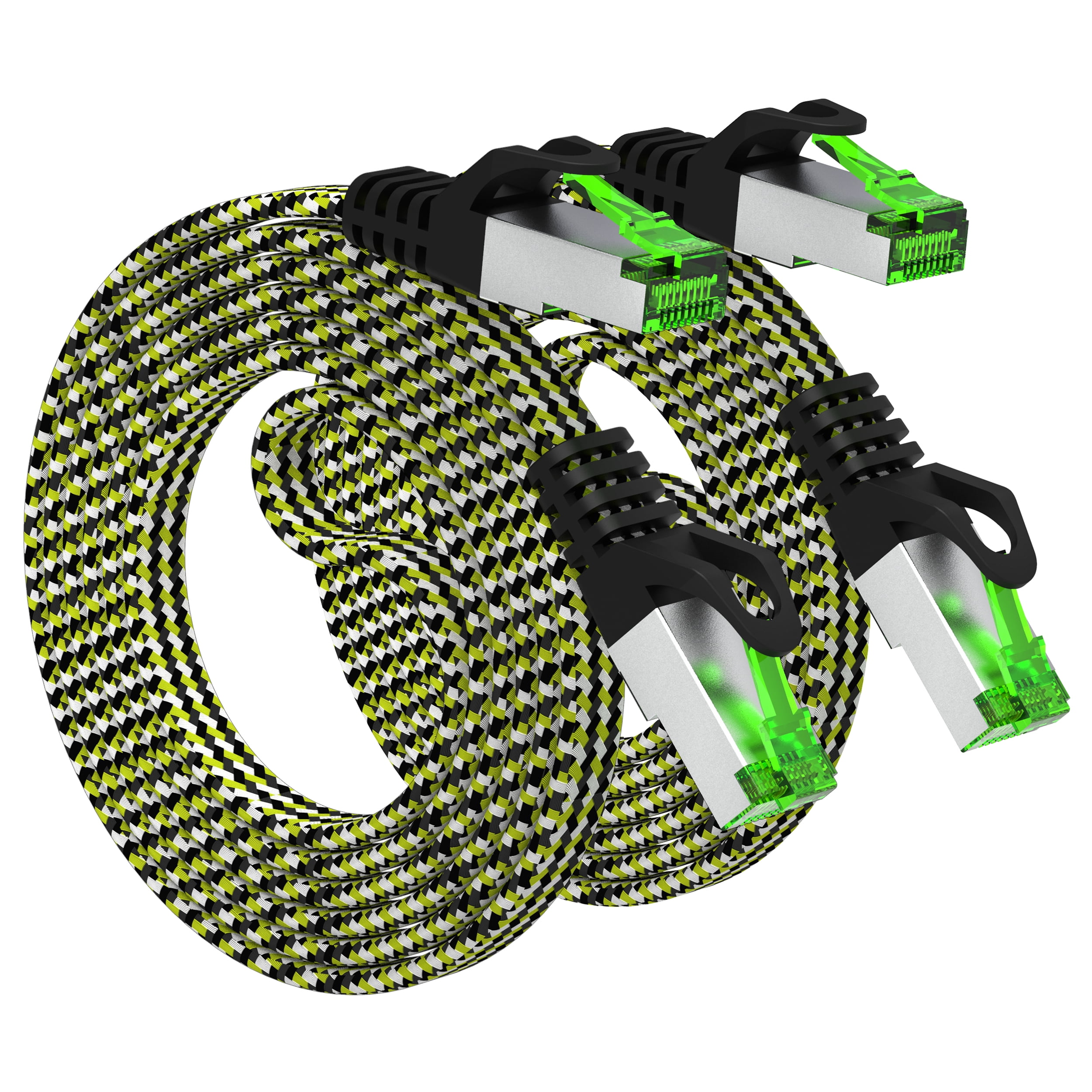 Cat 7 Ethernet Cable (3ft, 2-Pack) GearIT High Speed Nylon Braided Flat ...
