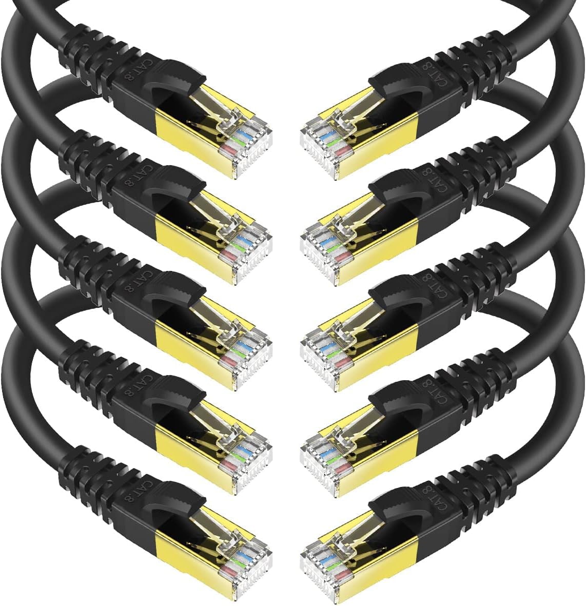 Cat 8 Ethernet Cable 10 Feet, 10 Pack Black Shielded Sftp Internet ...