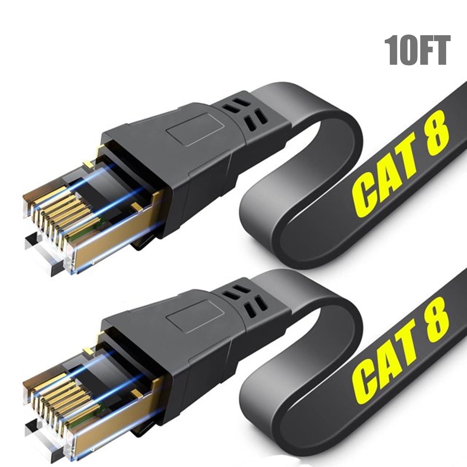 Cat 8 Ethernet Cable, 10FT Heavy Duty High Speed Flat Internet Network ...