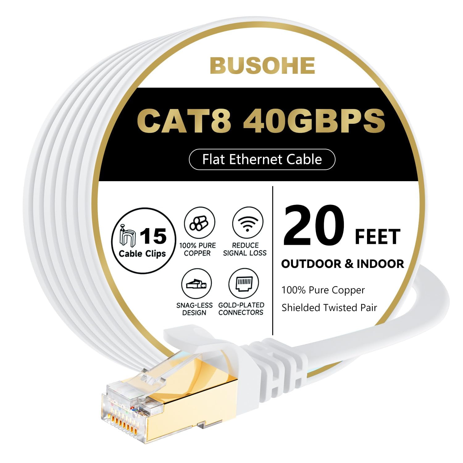 Cat 8 Ethernet Cable 20 FT, 40Gbps 2000Mhz High Speed Flat Cat8 Cable ...