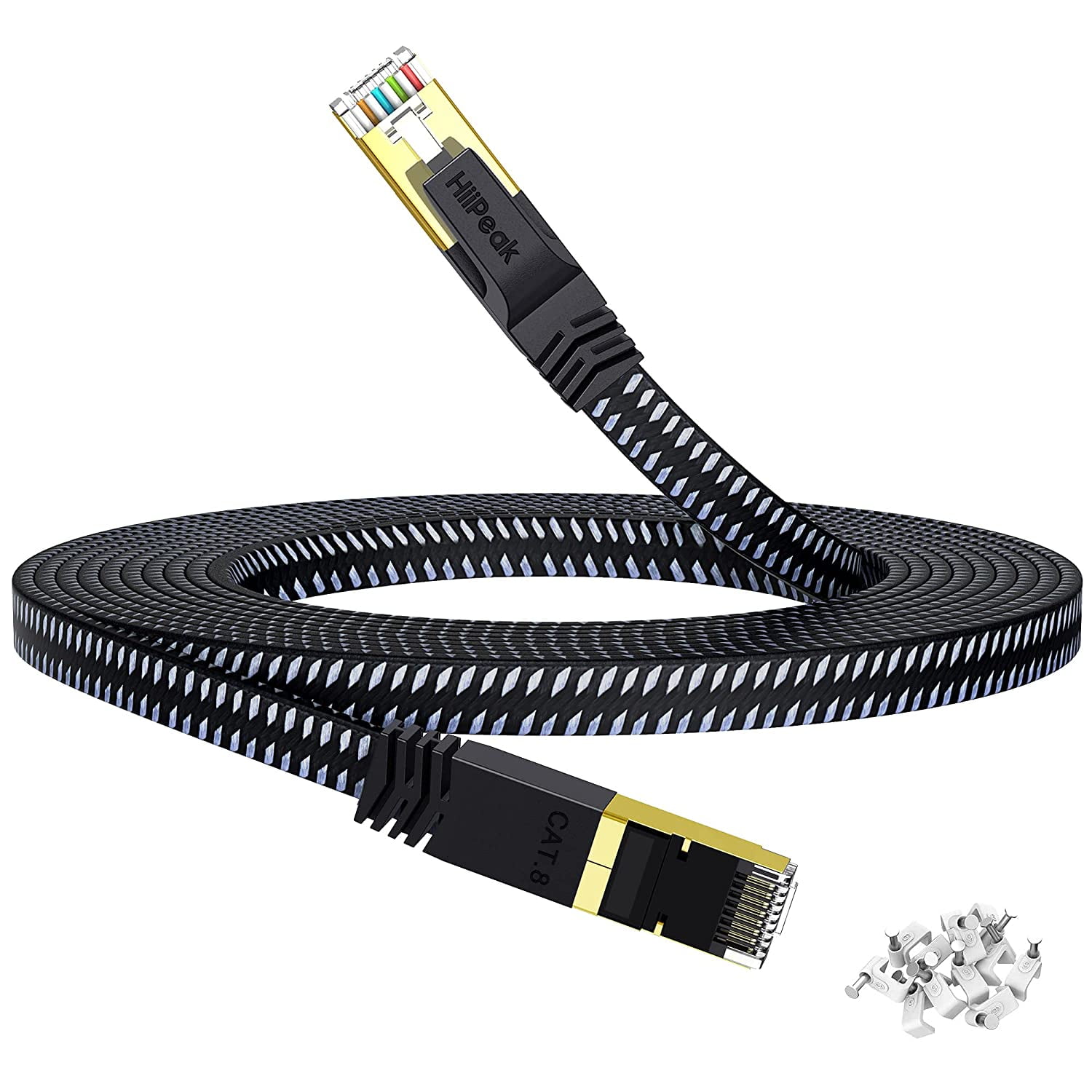 Cat 8 Ethernet Cable 20 ft, Flat Nylon Braided Internet Cable, High ...
