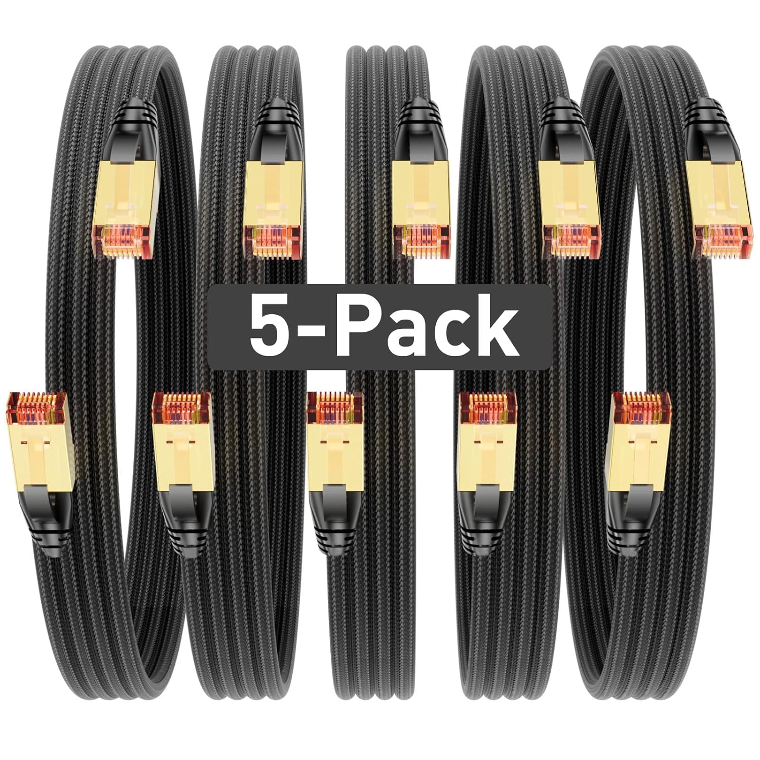 Cat 8 Ethernet Cable 20FT 5 Pack, Braided High-Speed Heavy Duty 40Gbps ...