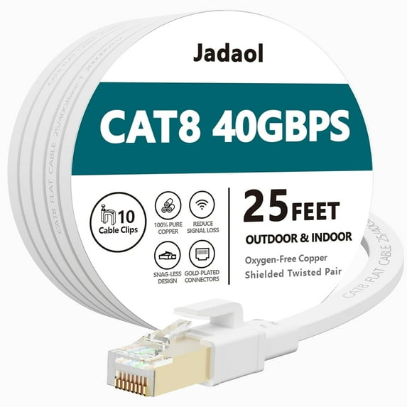 Cat 8 Ethernet Cable 25 ft 40Gbps 2000MHz Flat RJ45 S/FTP LAN Patch ...