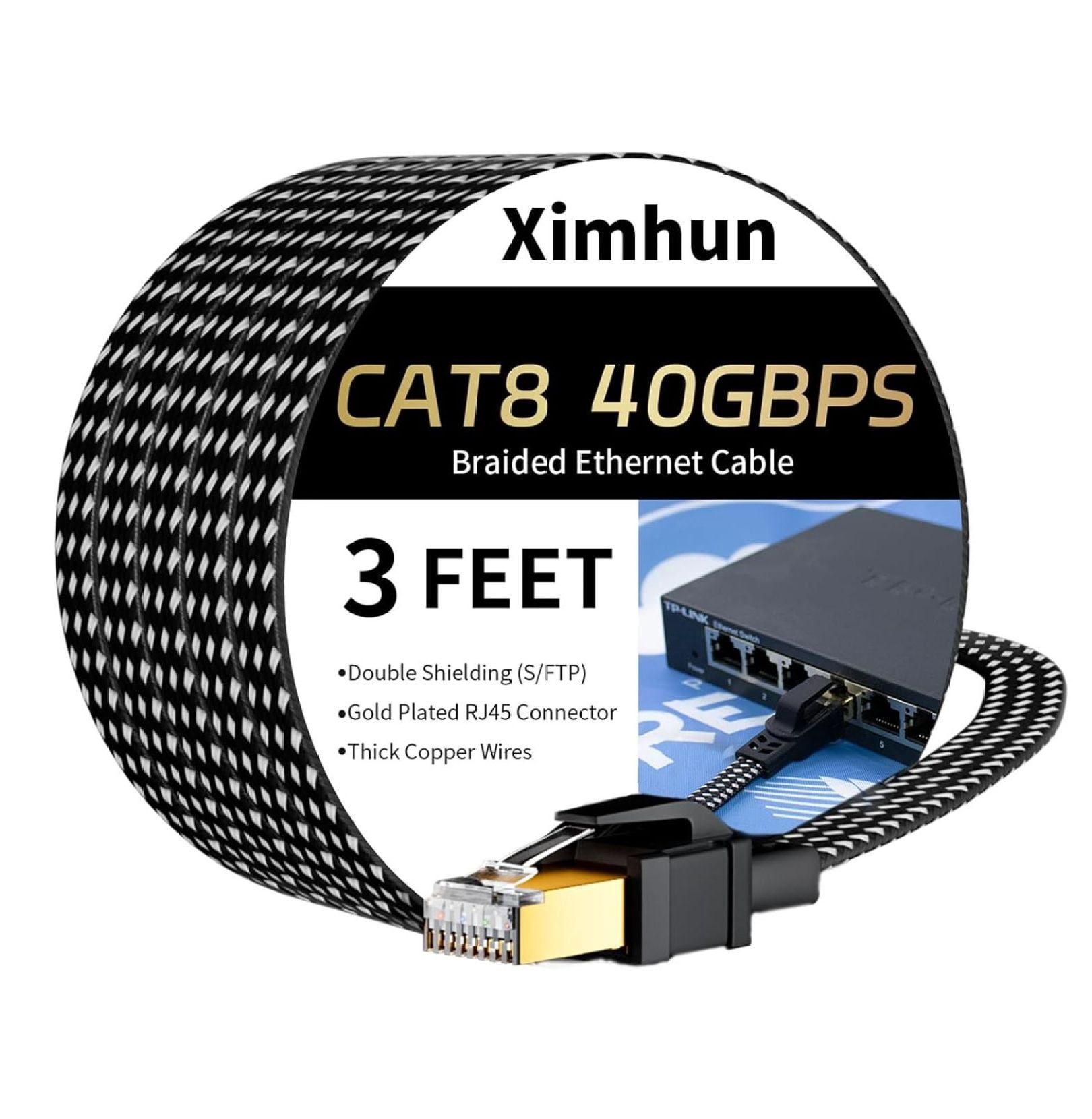 Cat 8 Ethernet Cable 3FT, High-Speed Braided Internet Cable Network ...