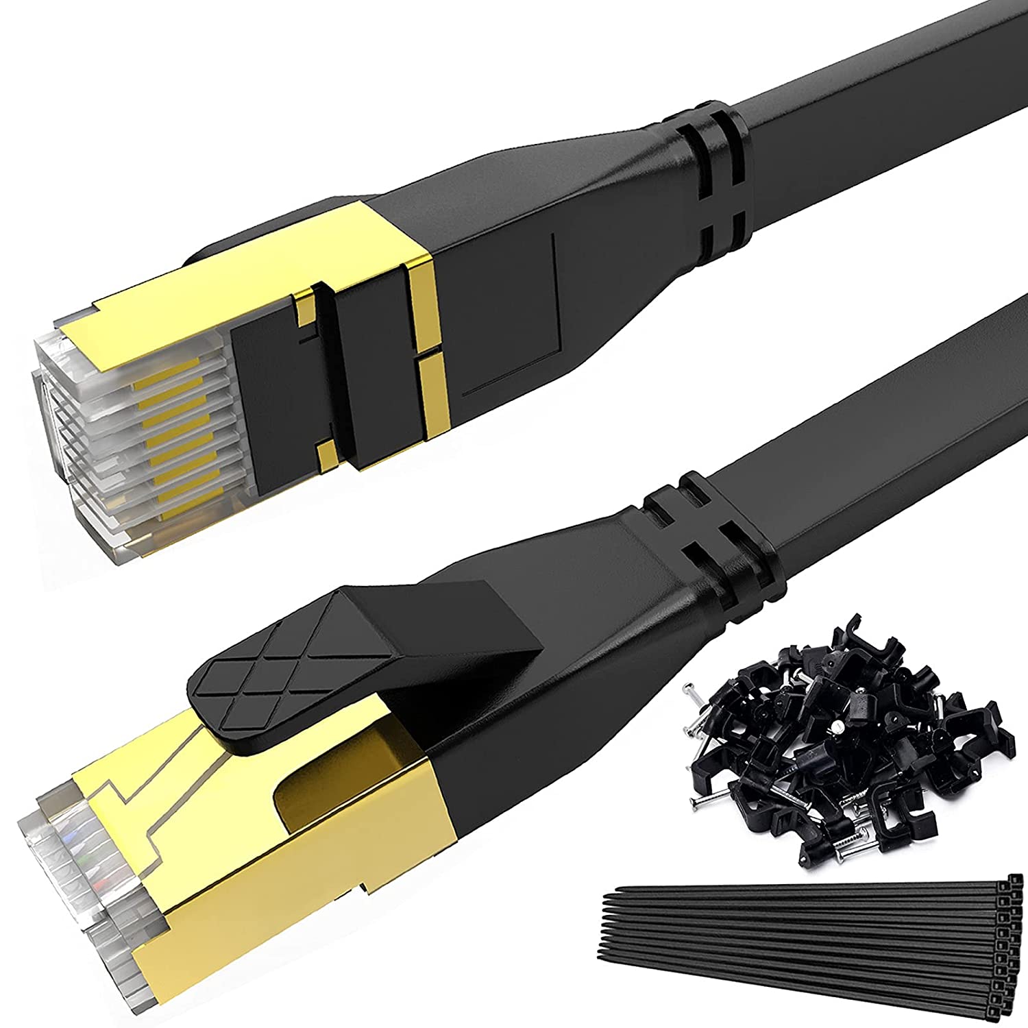 Cat 8 Ethernet Cable 50 Ft, High Speed Cat8 Flat Internet Cord 50 Foot ...