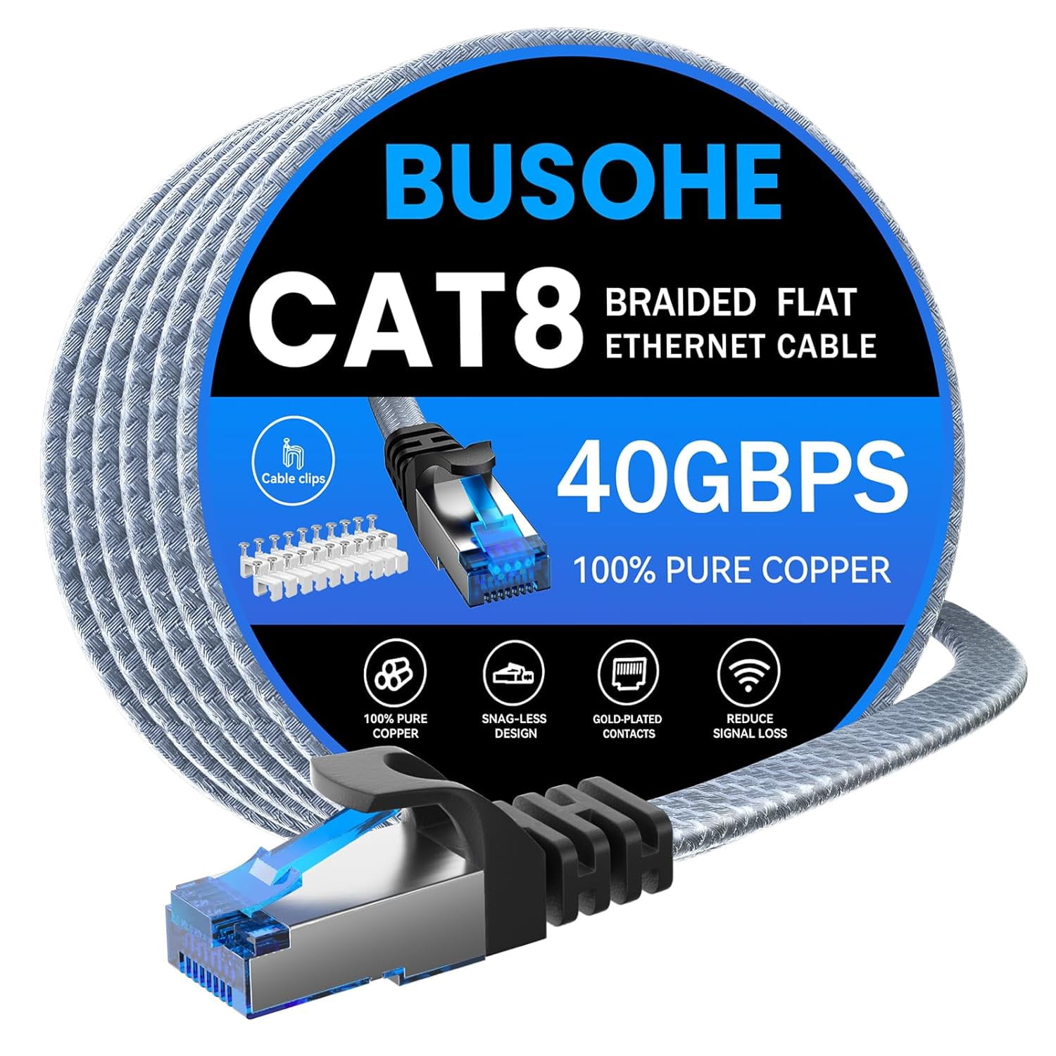 Cat 8 Ethernet Cable 50 ft Nylon Braided High Speed Heavy Duty Network ...