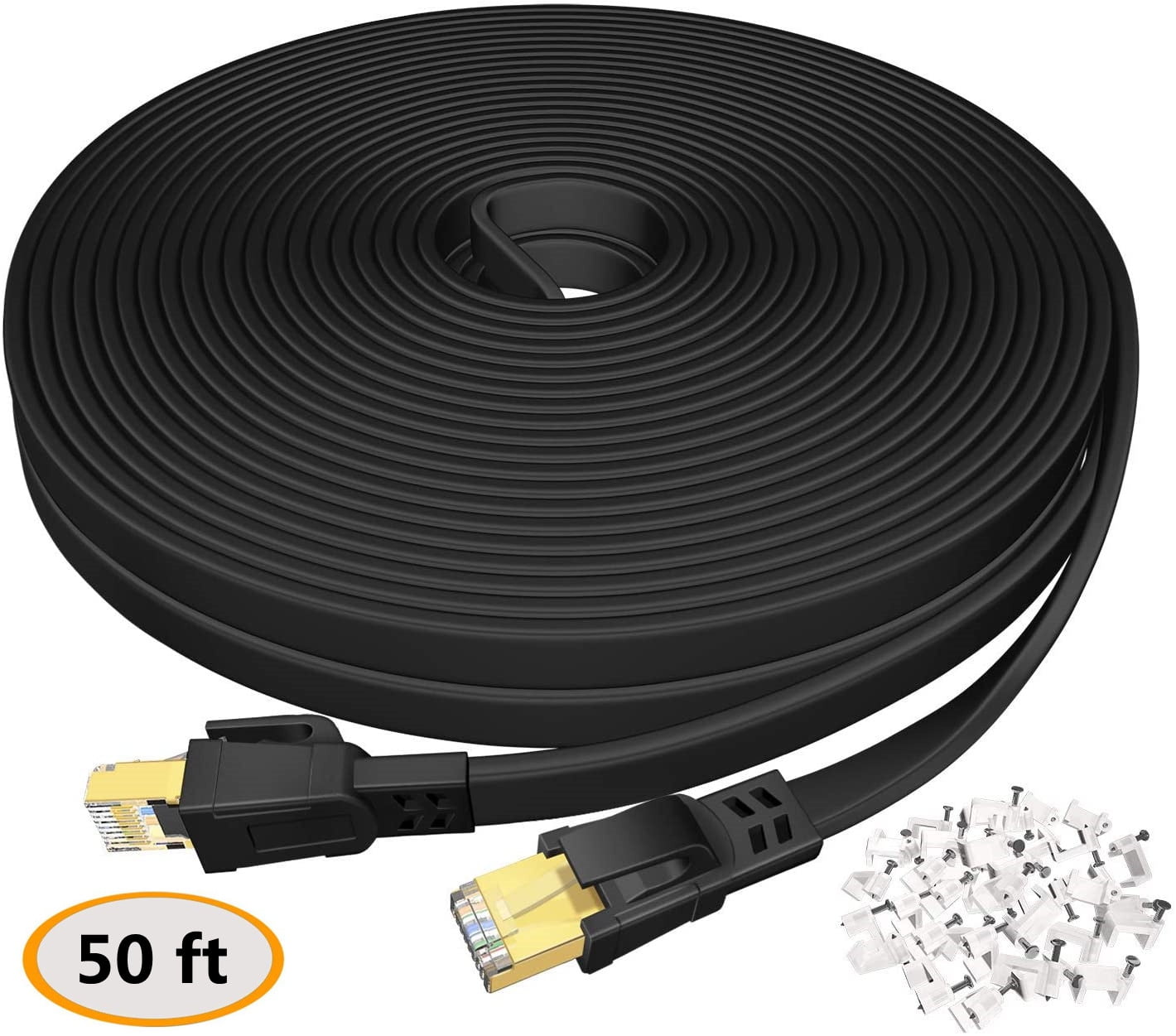 Cat 8 Ethernet LAN Cable 50 ft for Gaming, RJ45 High Speed Flat Network ...