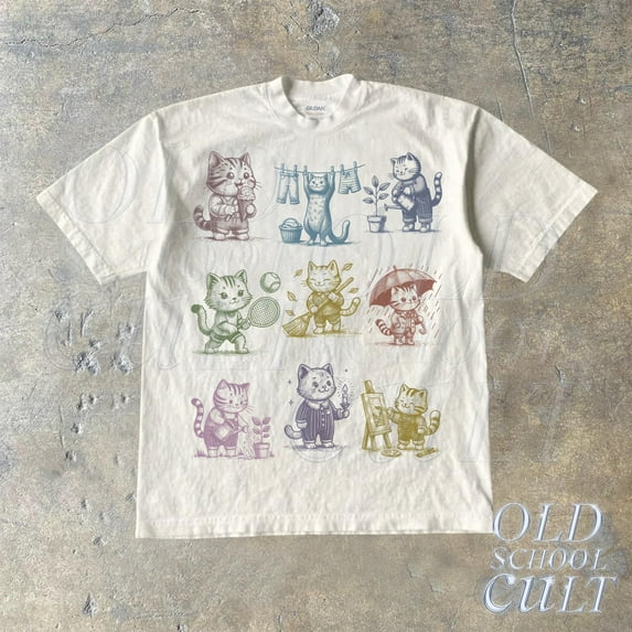Cat 90s Tattoo Tshirt, Retro Kitten Cute Shirt, Cat Lovers Gift, Cats ...