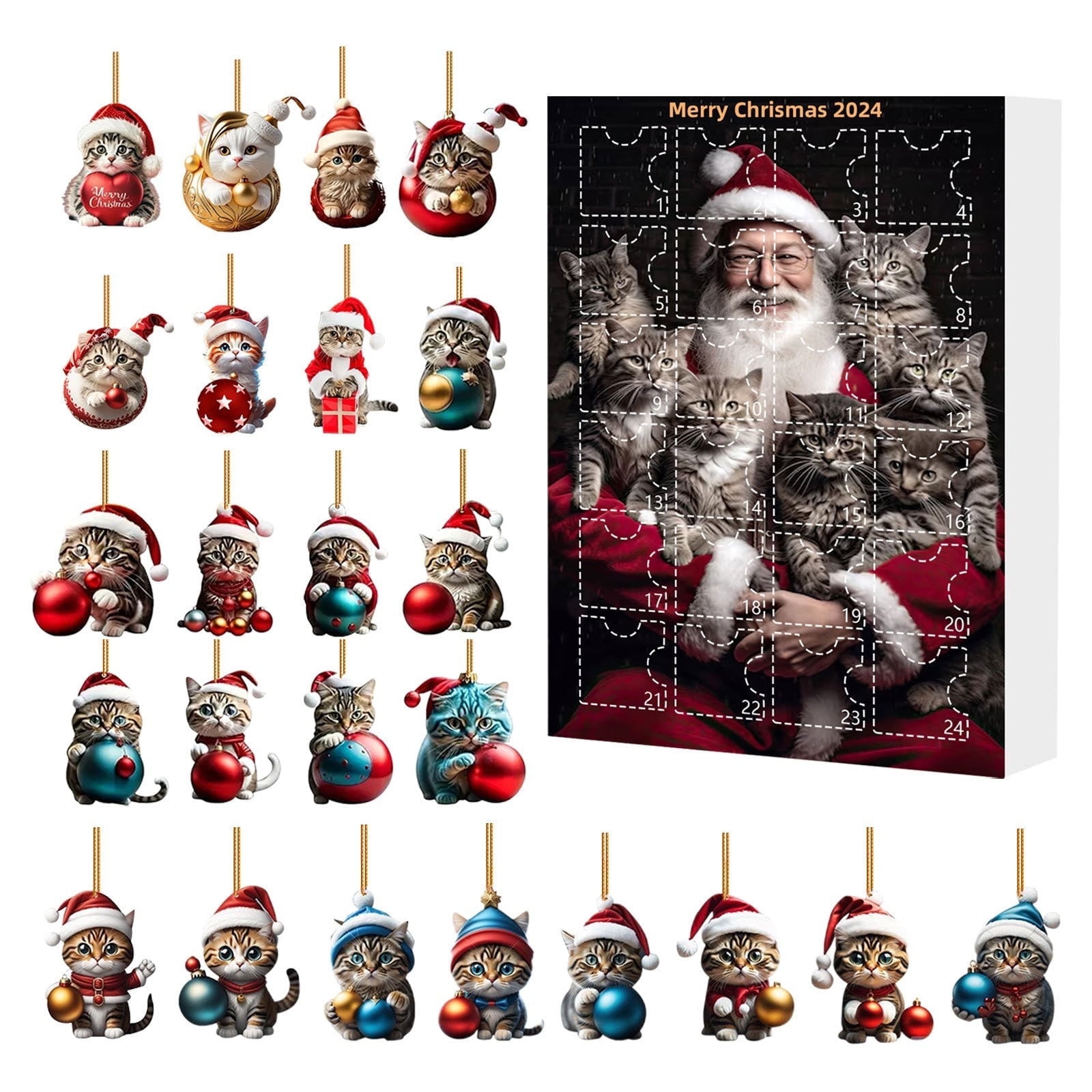 Cat Advent Calendar 2025 for Cat Lover, Christmas Tree 2D Acrylic Cute ...