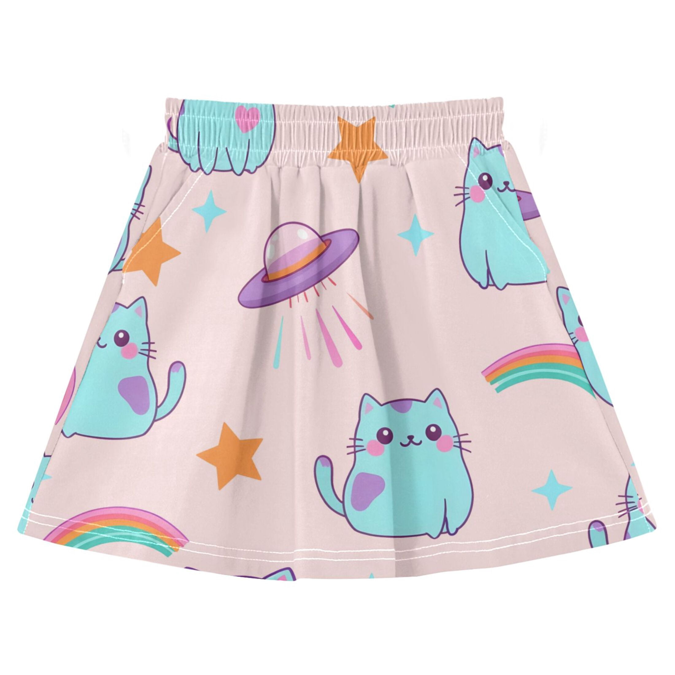 Cat Alien Spaceship Pentagram Rainbow Pattern Cotton Skirt Built-in ...