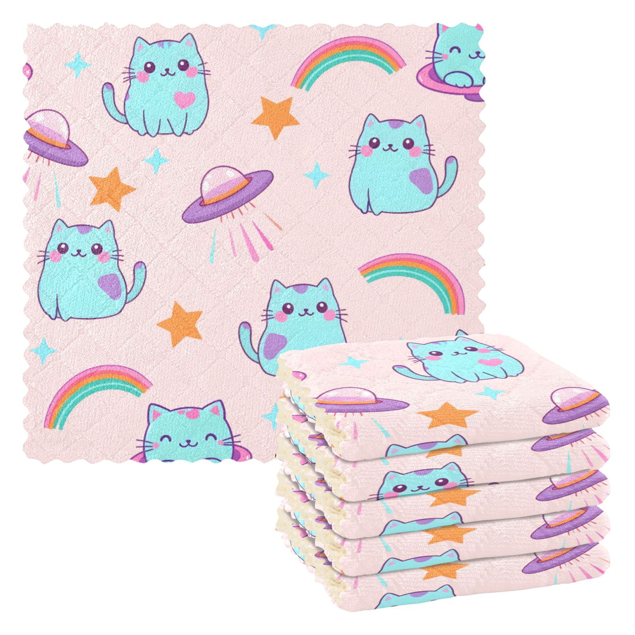 Cat Alien Spaceship Pentagram Rainbow Pattern Dish Towels 6 Pack ...