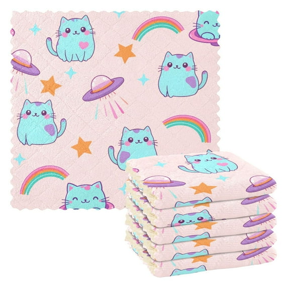 Cat Alien Spaceship Pentagram Rainbow Pattern Dish Towels 6 Pack ...