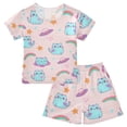 Cat Alien Spaceship Pentagram Rainbow Pattern Summer Pajama Set Soft ...