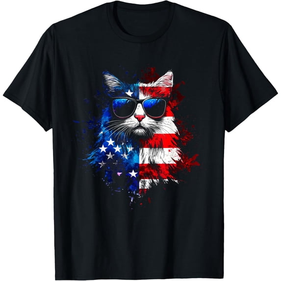 Cat American Flag Buffalo July Design T-Shirt - Walmart.com