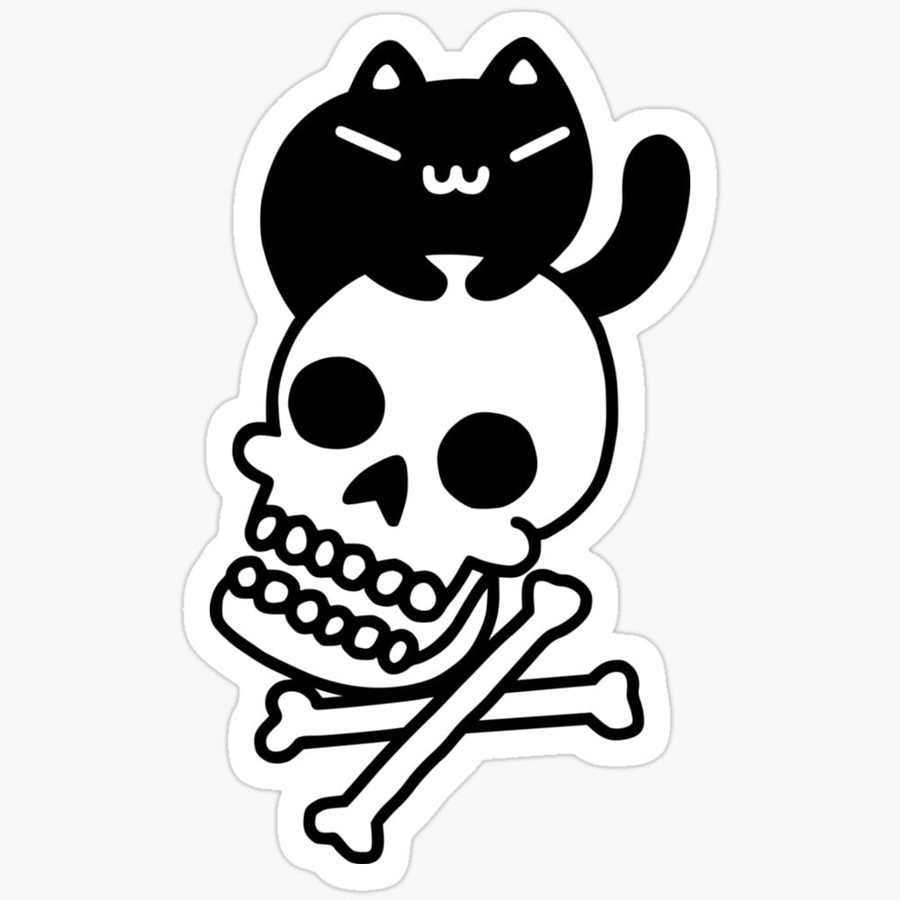 Cat And Crossbones Sticker Phone Decal Water Bottle Stickers Car Decals ...