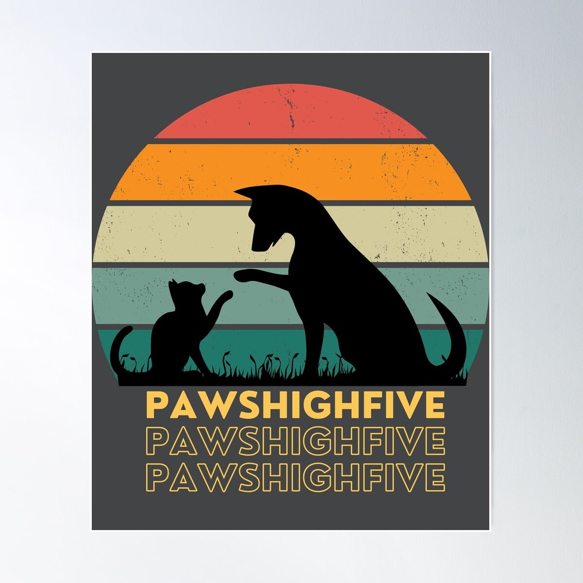 Cat And Dog High Five Poster Wall Art Modern Wall Decor For Living Room ...