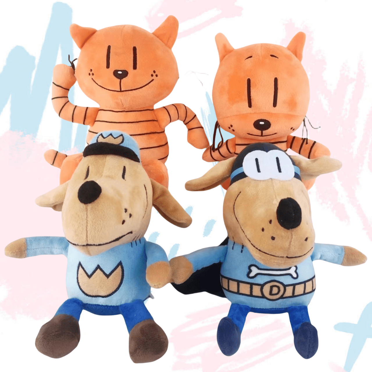 Cat And Dog Plush Stuffed Toys - Dog-Man Series Plushies , 4PC Funny Dog Detective Doll Fan ...