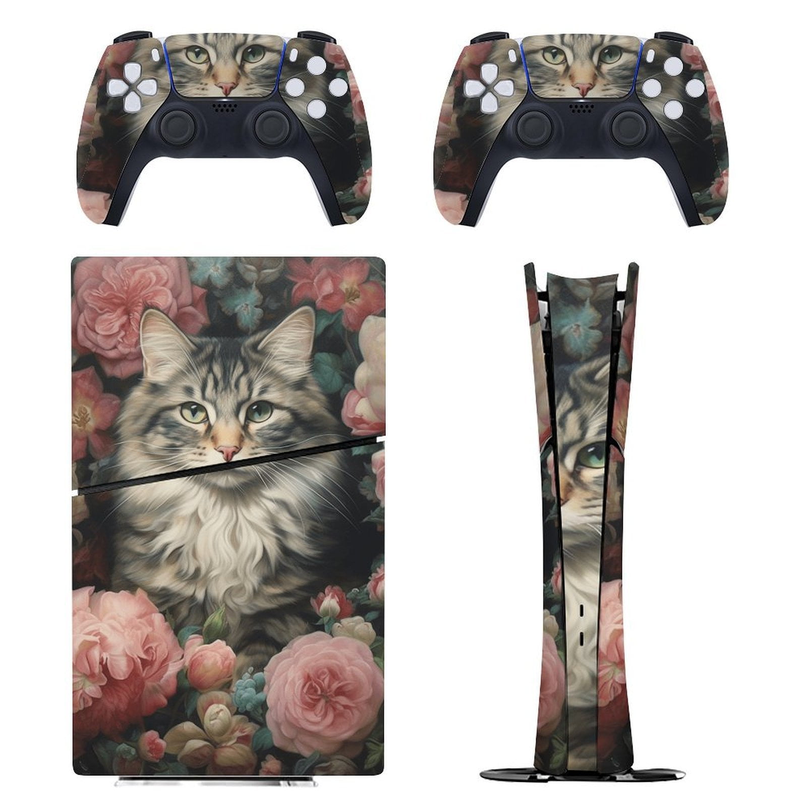 Cat And Roses Console Skin Bundle for PS5 Pro Slim Disc & Digital / PS4 ...