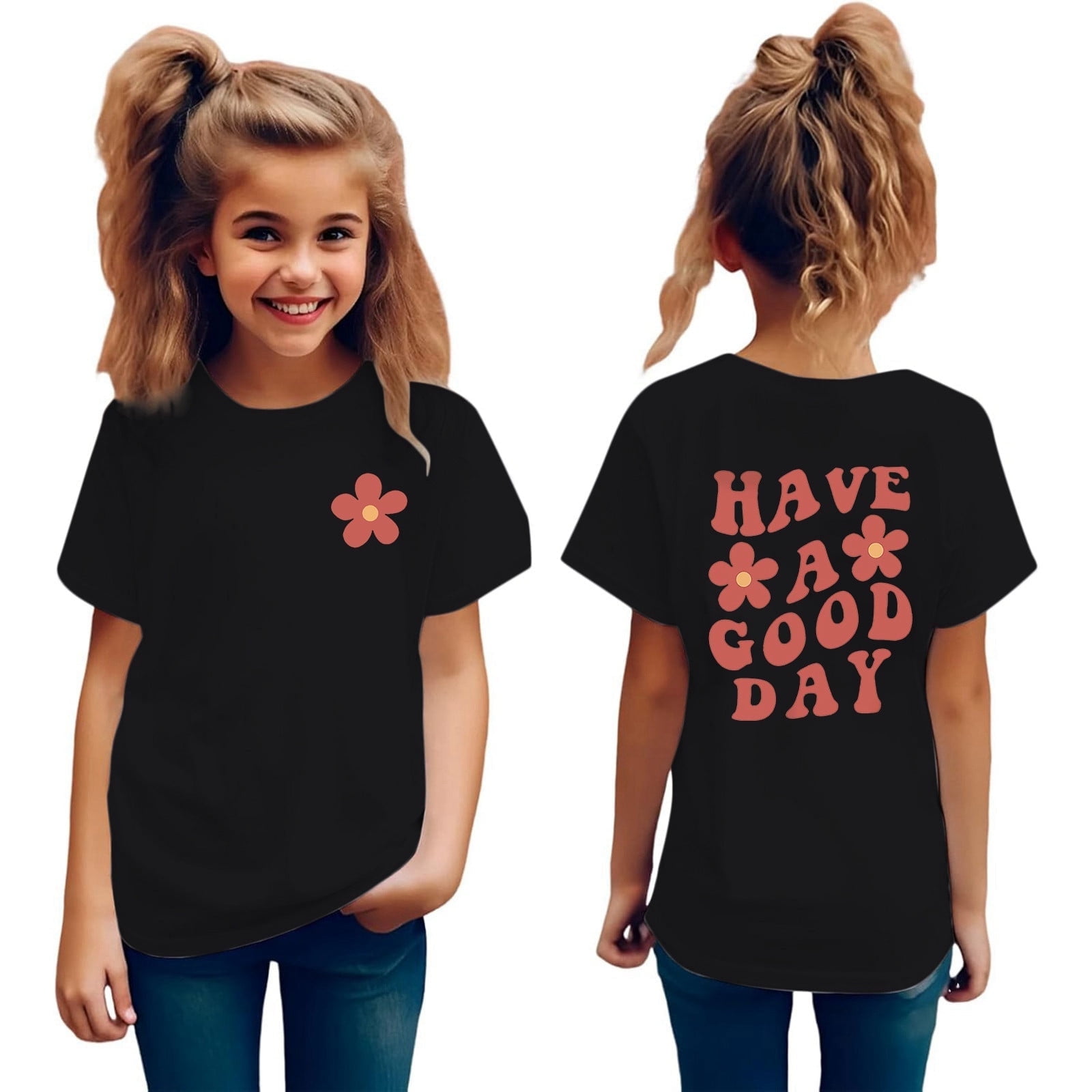 Cat And Simply Be Clothes Kids Girl's Graphic Flower Letter Print Tee ...