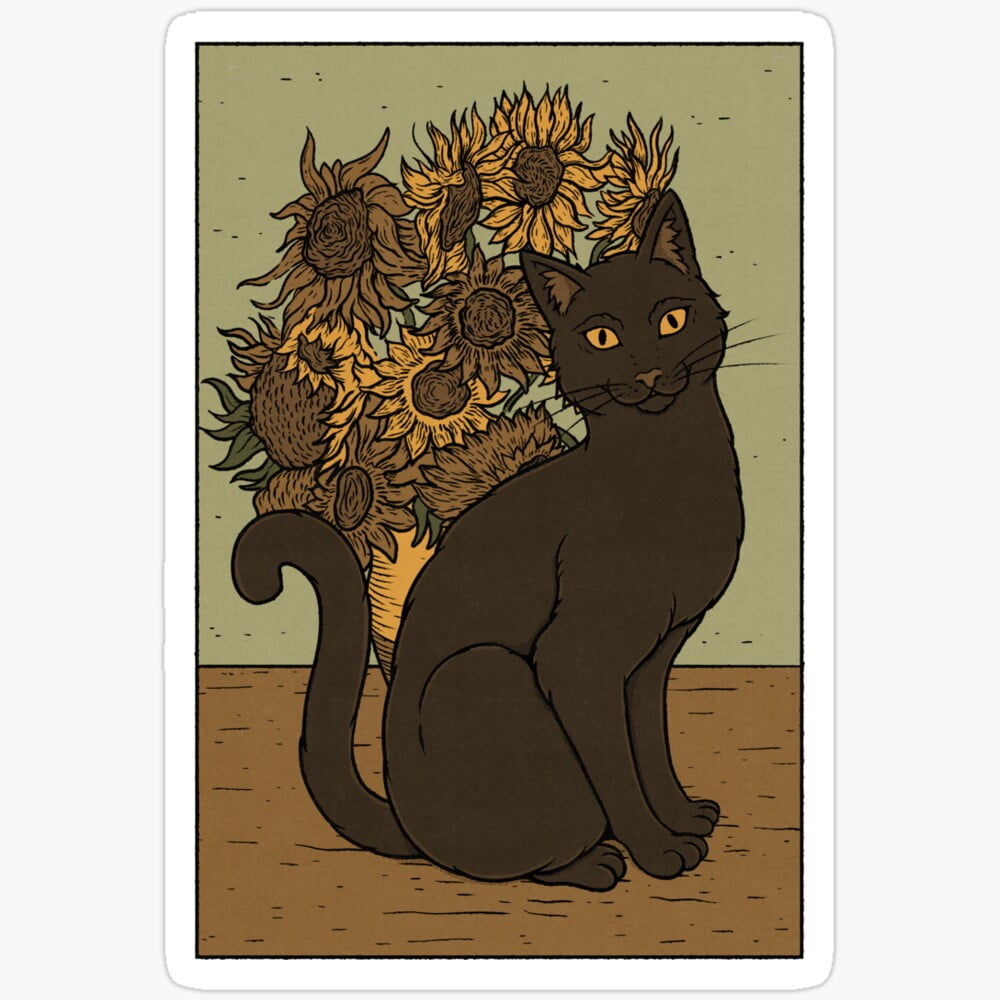 Cat And Sunflowers Sticker Phone Decal Water Bottle Stickers Car Decals ...