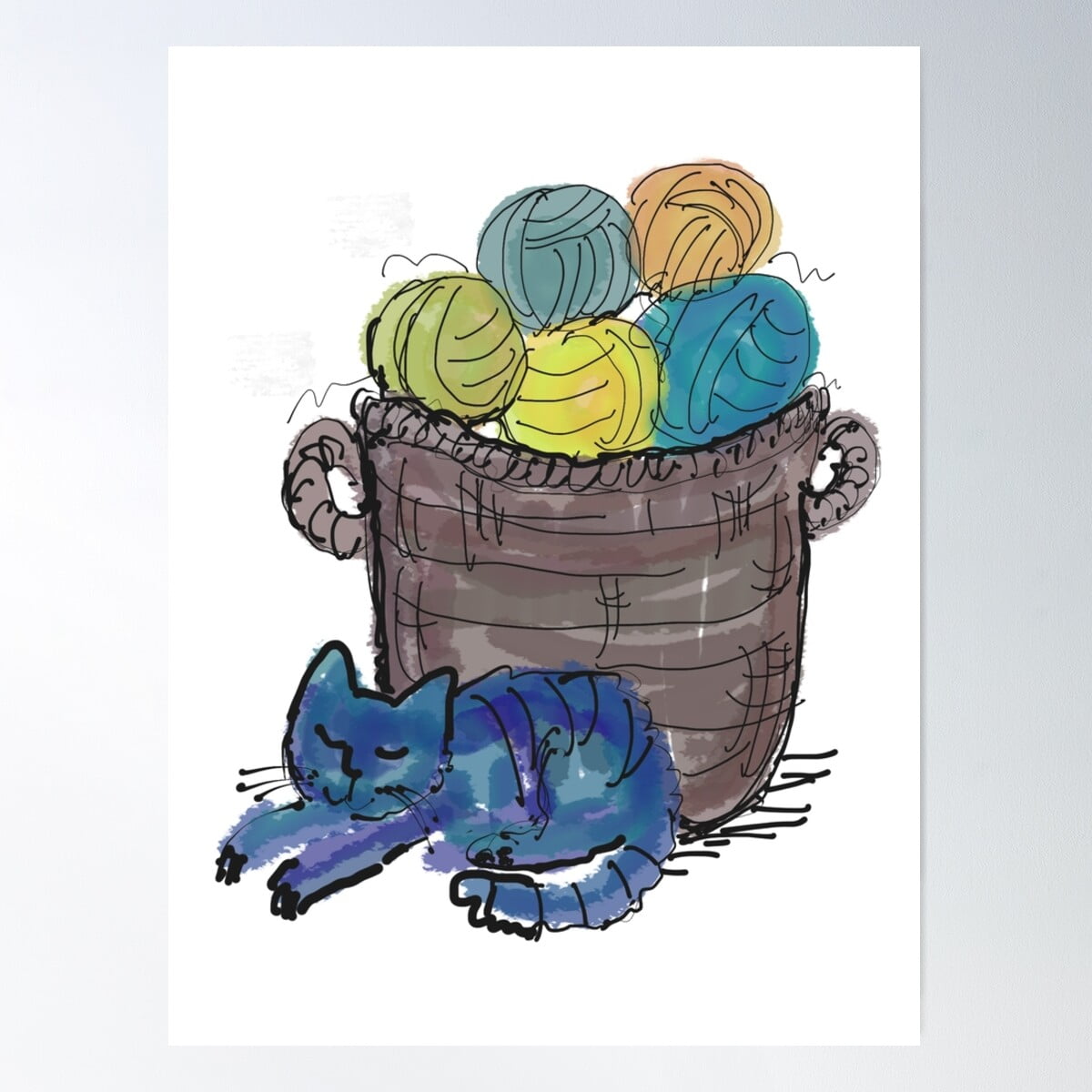 Cat And Yarn Poster Wall Art, Modern Wall Decor For Living Room Bedroom ...