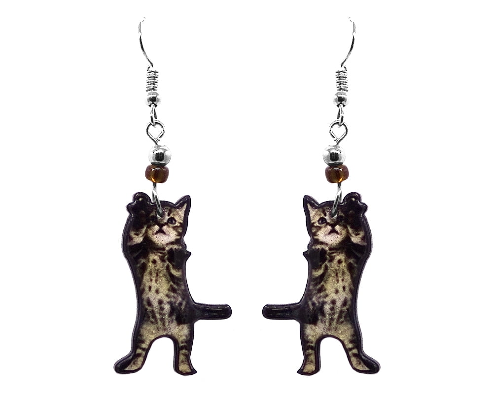Cat Animal Graphic Dangle Earrings - Womens Fashion Handmade Jewelry ...