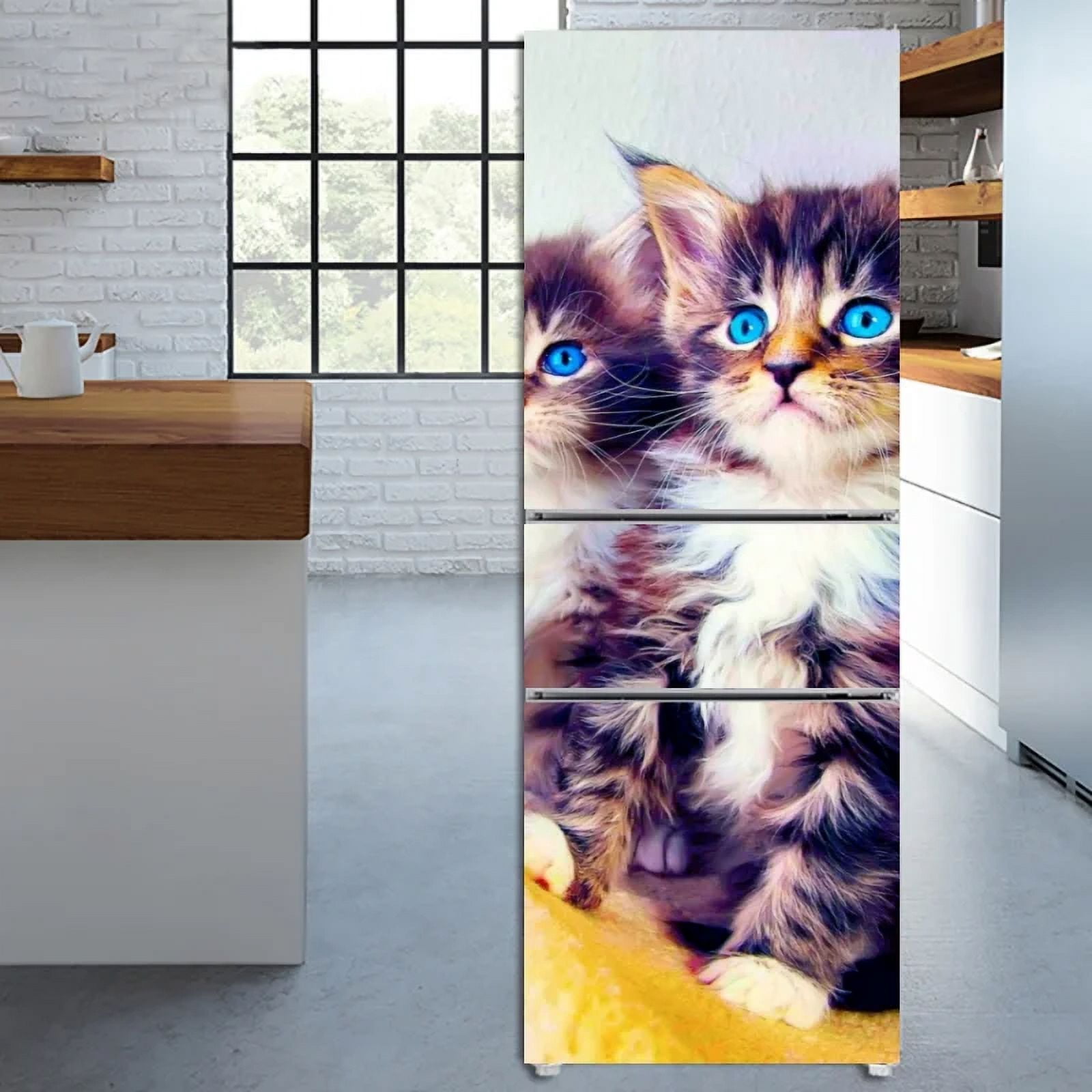 Cat Animal Refrigerator Door Sticker Lovely Pet Kitten Fridge Stickers ...