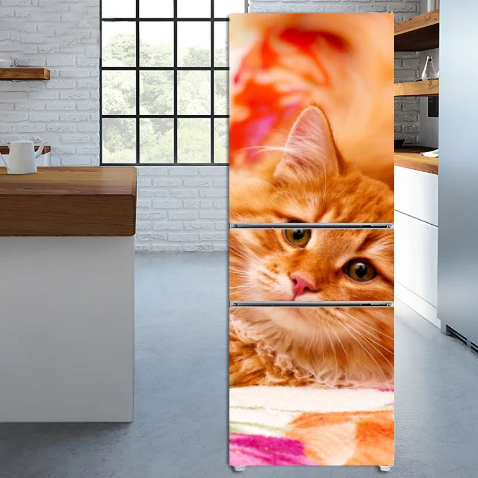 Cat Animal Refrigerator Door Sticker Lovely Pet Kitten Fridge Stickers ...