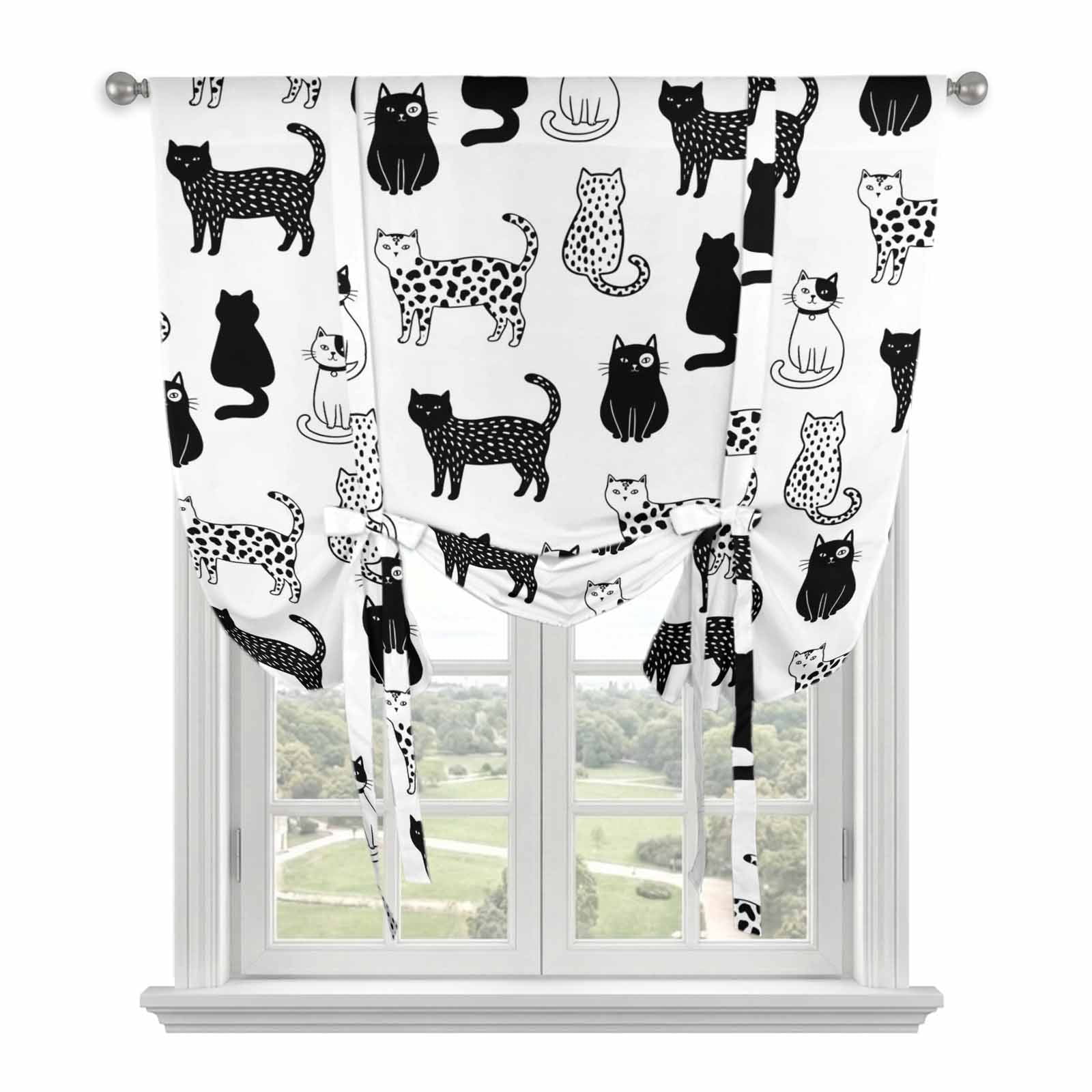 Cat Animal Tie Up Curtains for Window, Thermal Insulated Balloon Shade ...