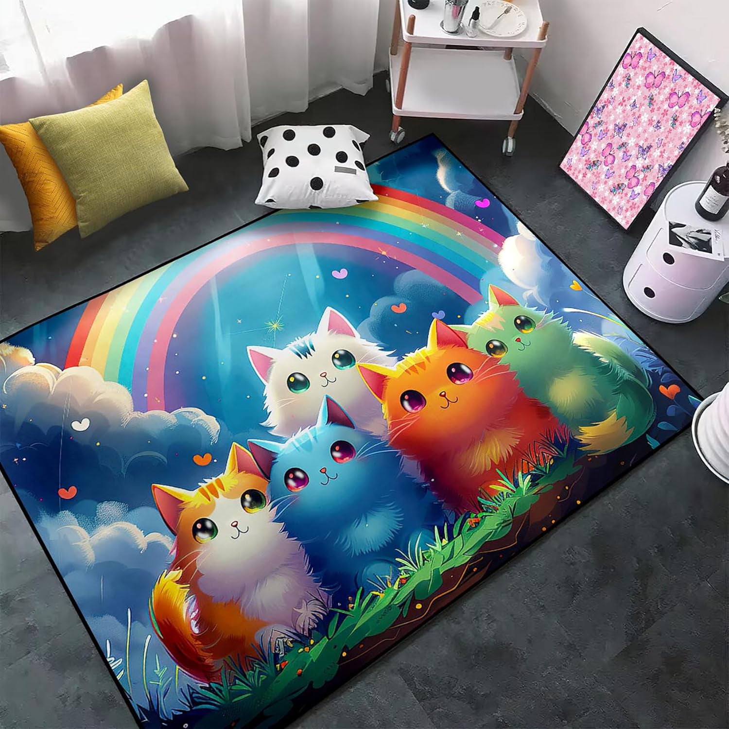 Cat Area Rug for Bedroom - Cat Rug for Girls Bedroom, Cute Cat Carpet ...